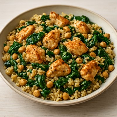 One-Pan Healthy Chicken and Rice Recipe With Spinach - Dinner Bestie