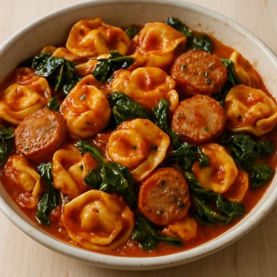 One-Pan Tortellini with Spinach + Chicken Sausage - Dinner Bestie