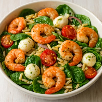 Shrimp Orzo Spinach Salad with Lemon-Garlic Shrimp & Marinated ...